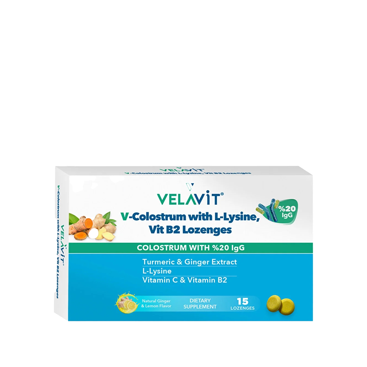 Velavit V-Colostrum with L-Lysine Vit B2 Lozenges Takviye Edici Gıda 15 ...